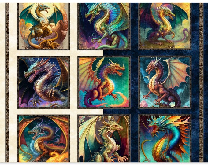 Large Dragon Picture Patches Panel Cotton Fabric, Dragon Fyre Dan ...