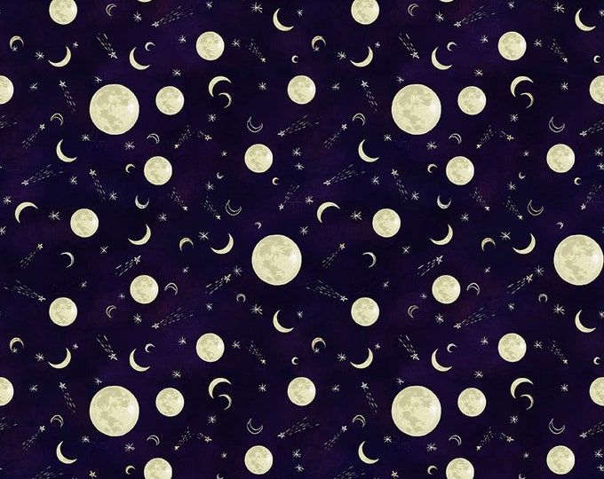 Full and Crescent Moons Cotton Fabric, 2902-59 Midnight Rendezvous ...
