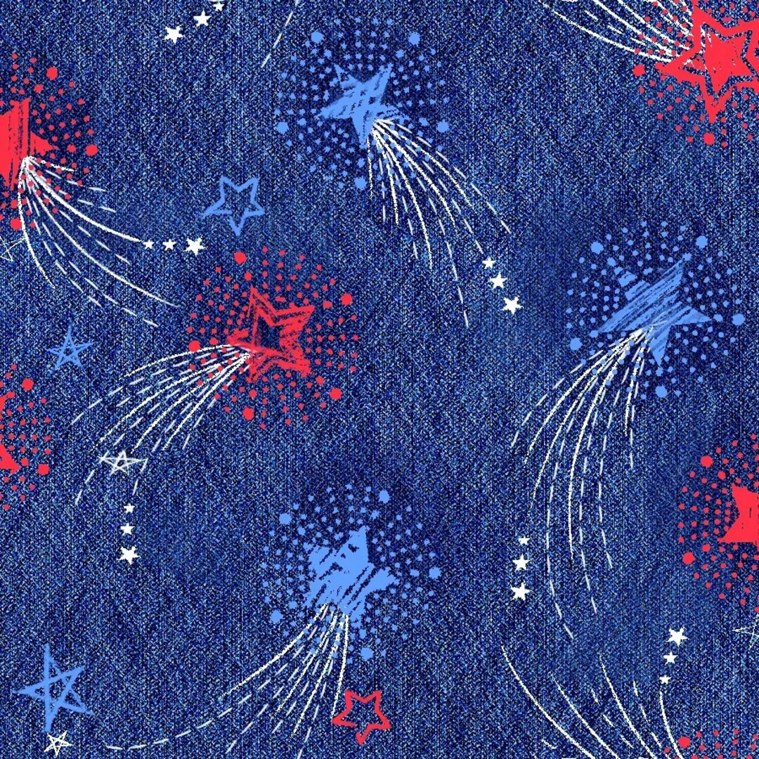 Shooting Stars Cotton Fabric R.W.B. Too, 59-6781 Oasis USA Patriotic ...