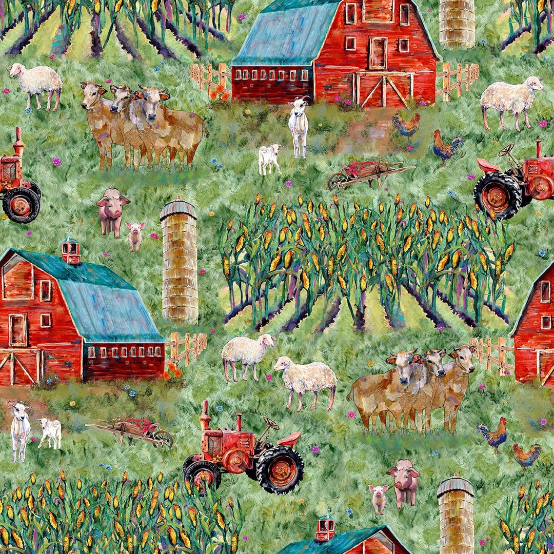 Farm Scenic Cotton Fabric, 3254-66 Out of Farms Way, Blank Fat Quarter ...