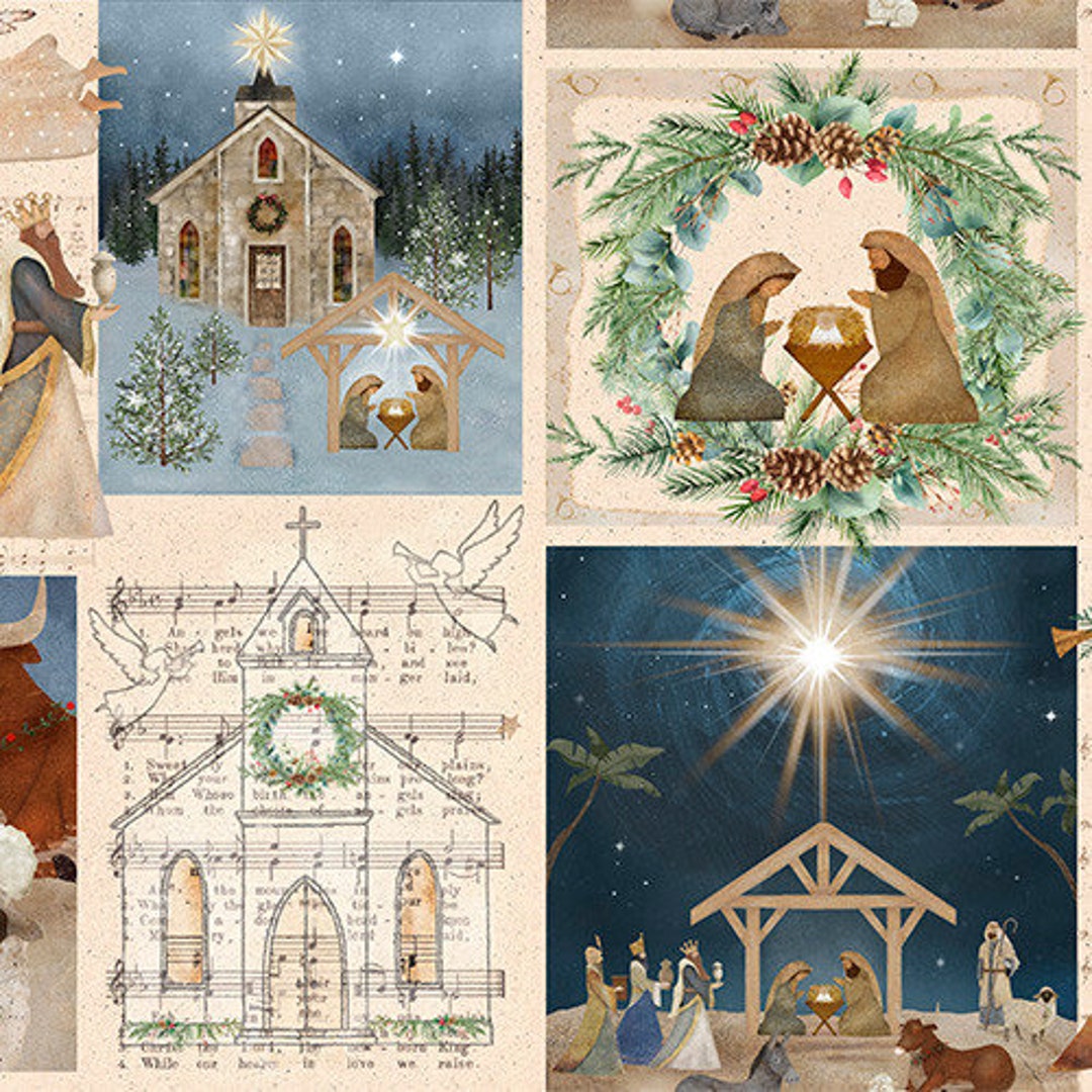 Adore Him Patch Cotton Fabric, O Holy Night Beth Albert 3 Wishes 22352 ...