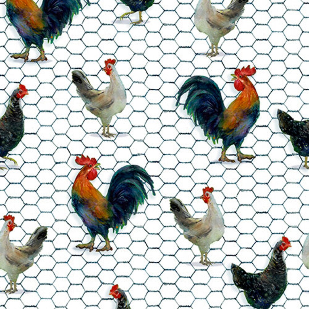 Chicken Dance Cotton Fabric, 21681 White Country Living ,john Keeling ...