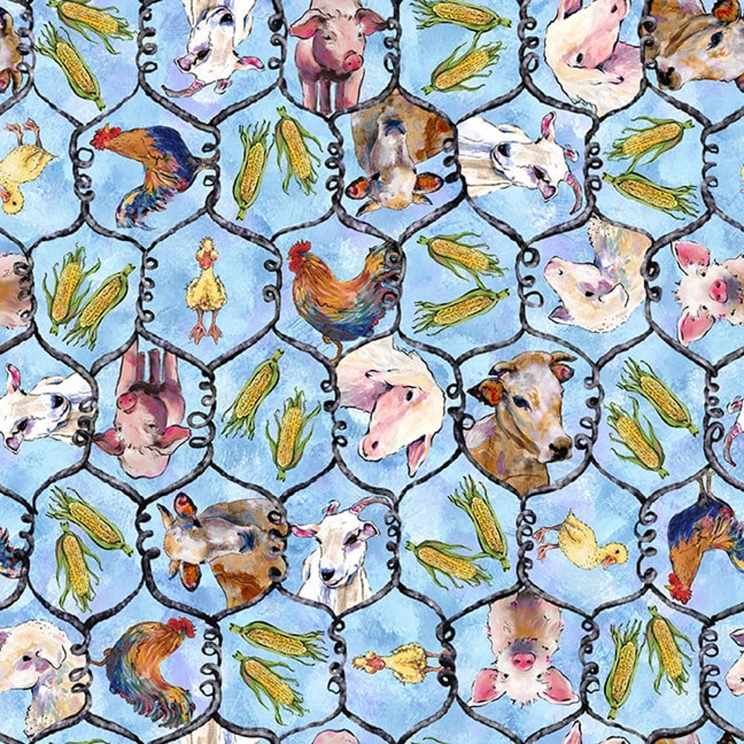 Farm Animal Hexagon Cotton Fabric, 3256-11 Out of Farms Way, Blank ...