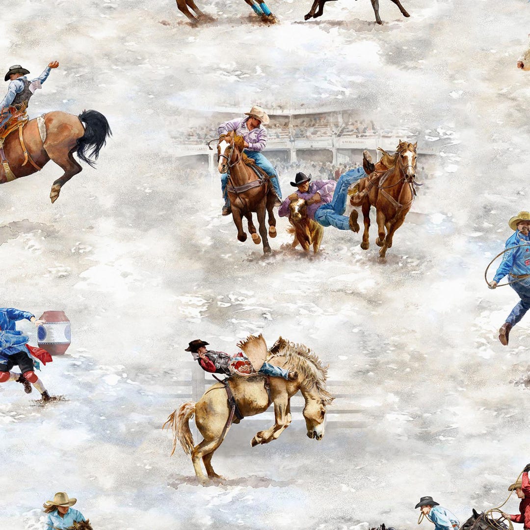 Rodeo Cowboys Cotton Fabric, Rodeo Dreams W5528-761, Hoffman Western ...