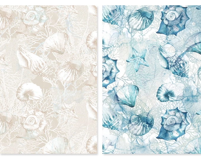 Shells Cotton Fabric, DP27098 Deborah Edwards Melanie Samra Sea Breeze ...