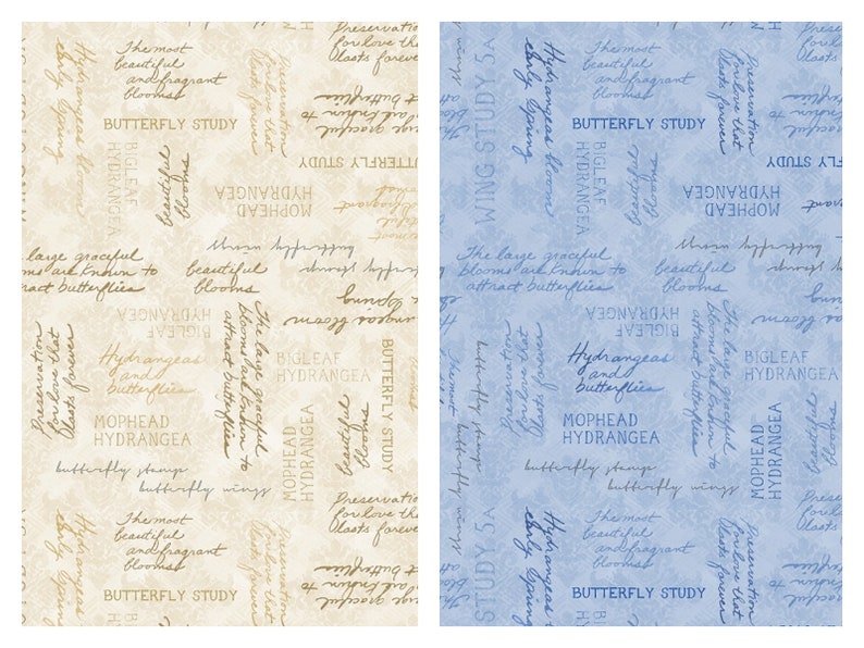 Hydrangeas Word Toss Cotton Fabric Hydrangea Mist 39824 Susan Winget ...