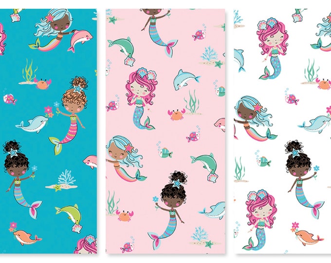 Mermaid Main Cotton Fabric, Mer-mazing Riley Blake C14190 FQ Fat ...
