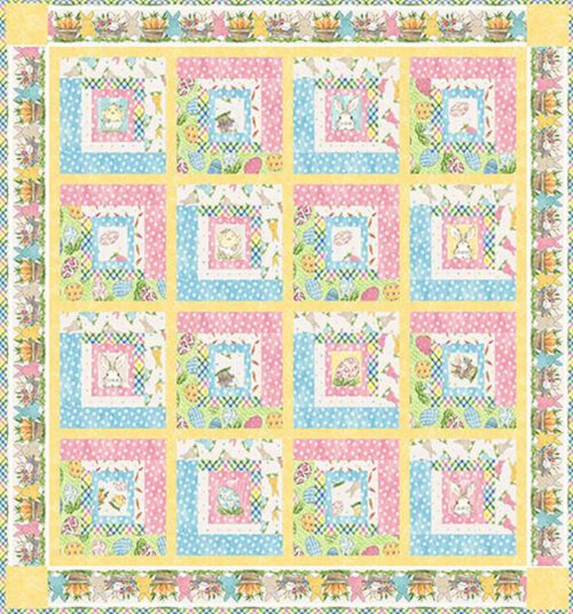 Continuous Blocks Panel Cotton Fabric, Peek a Boo Bunnies 1567-11 ...
