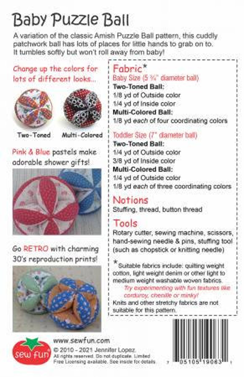 Baby Puzzle Ball Paper Sewing Pattern Sew Fun Two Size Fast - Etsy