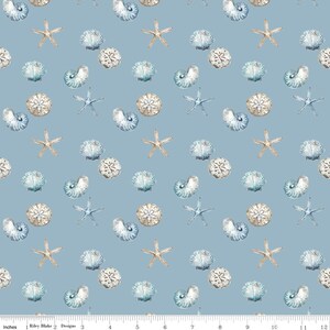 Shell Toss Cotton Fabric, Blue Escape Coastal Riley Blake, BTY FQ Fat ...