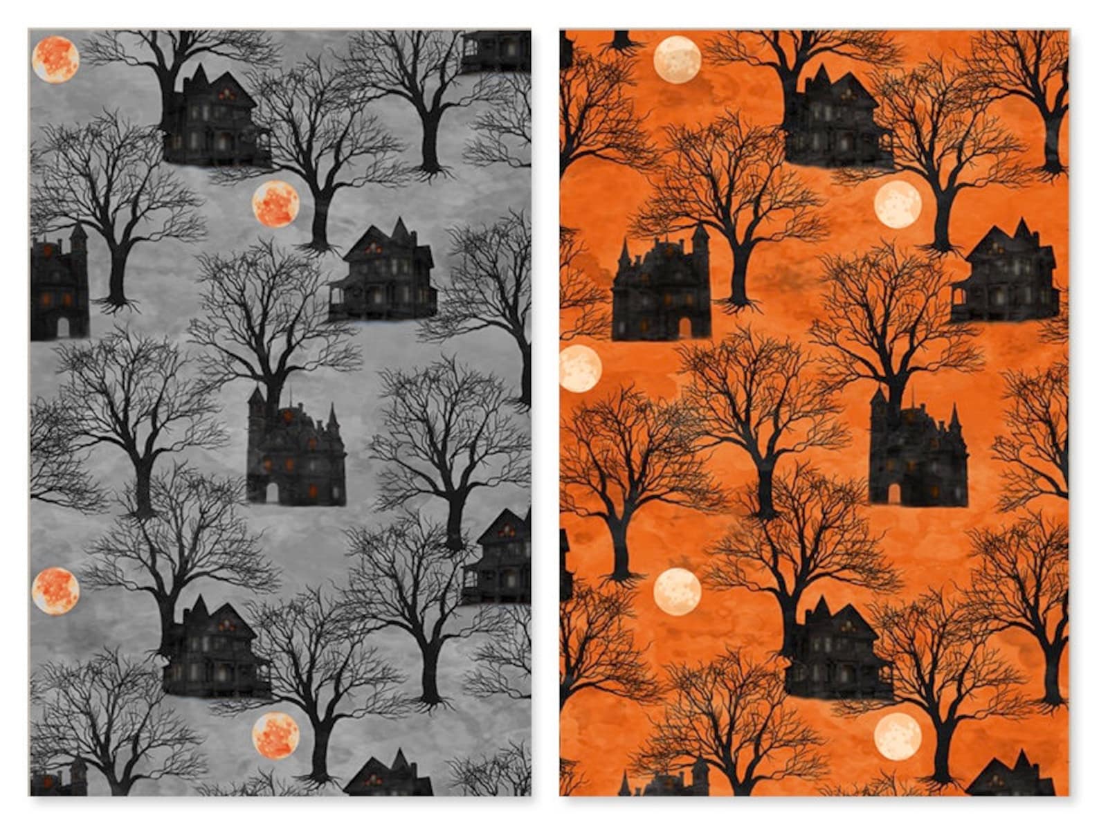 Haunted House Halloween Cotton Fabric, Full Moon Windham Fabrics ...