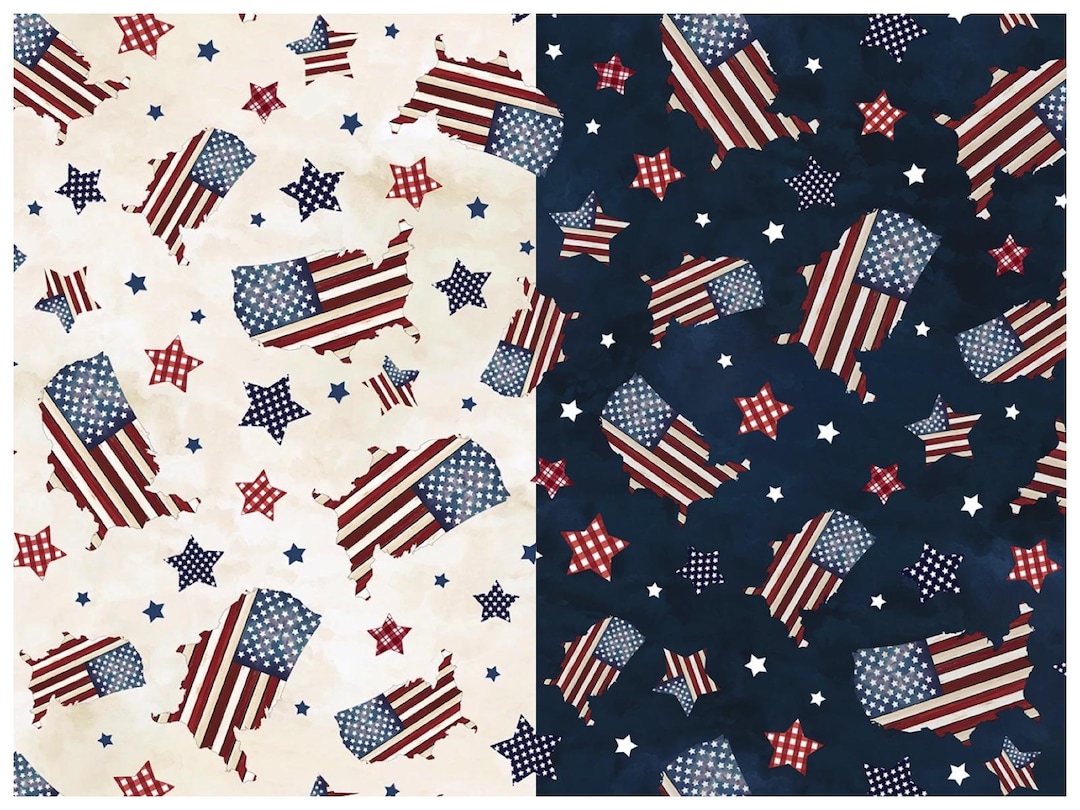 Wooden Map Toss Cotton Fabric, Farmhouse Americana 5760, P&B Textile ...