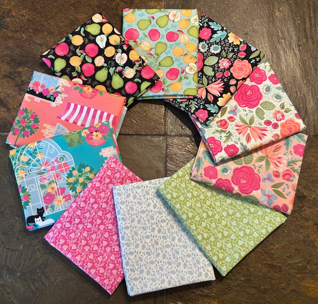 10 Pc Lollie's Garden Fat Quarter Bundle Madalee Studios QT Fabrics FQ ...