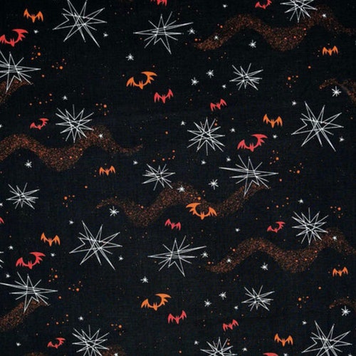 Johnny Yanok Bats and Starbursts on Black Halloween Cotton - Etsy