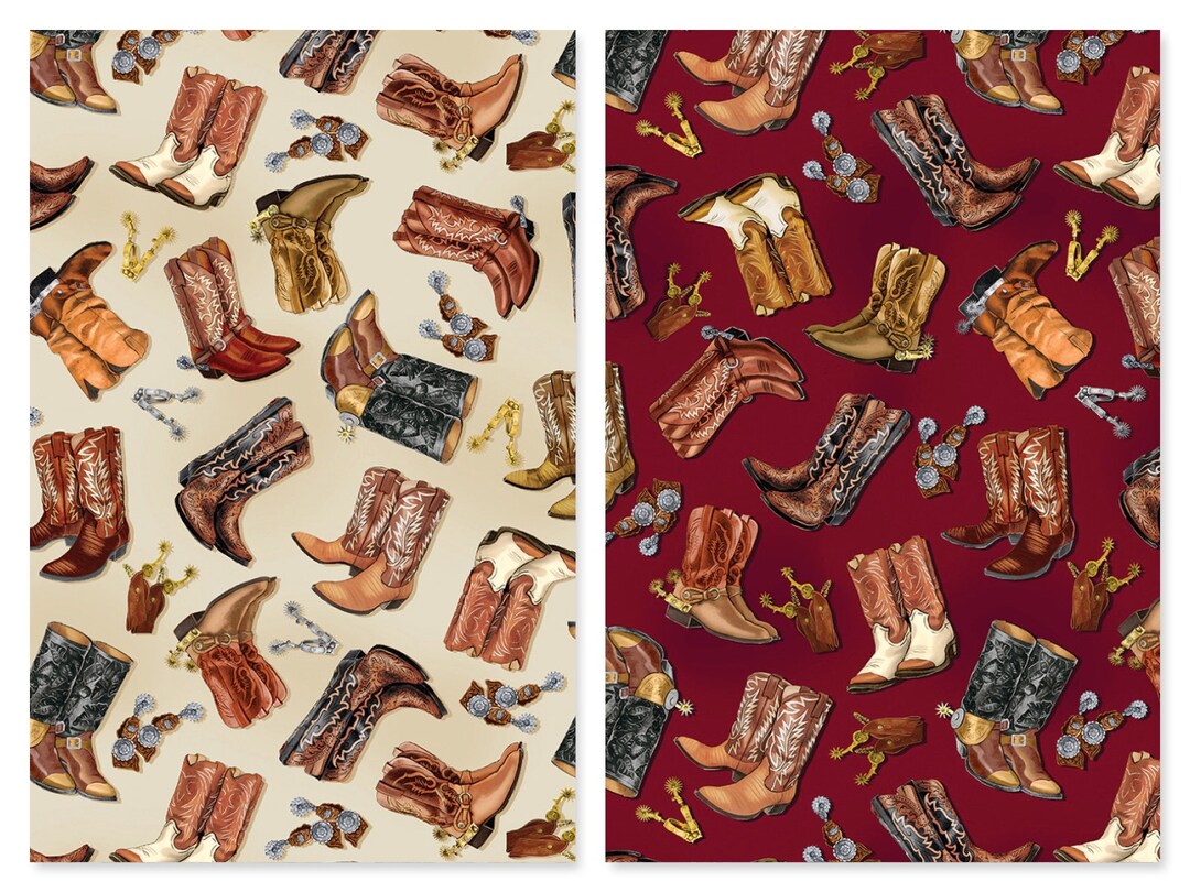 Cowboy Boots Cotton Fabric, 14478 Yellowstone, Benartex, Western Spurs ...