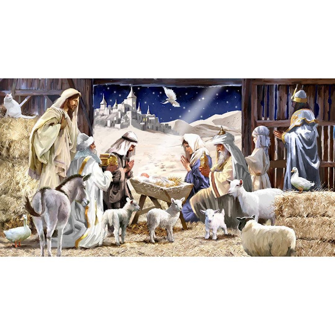 Away in the Manger Panel Cotton Fabric, Let Us Adore Him 23822 Macneil ...