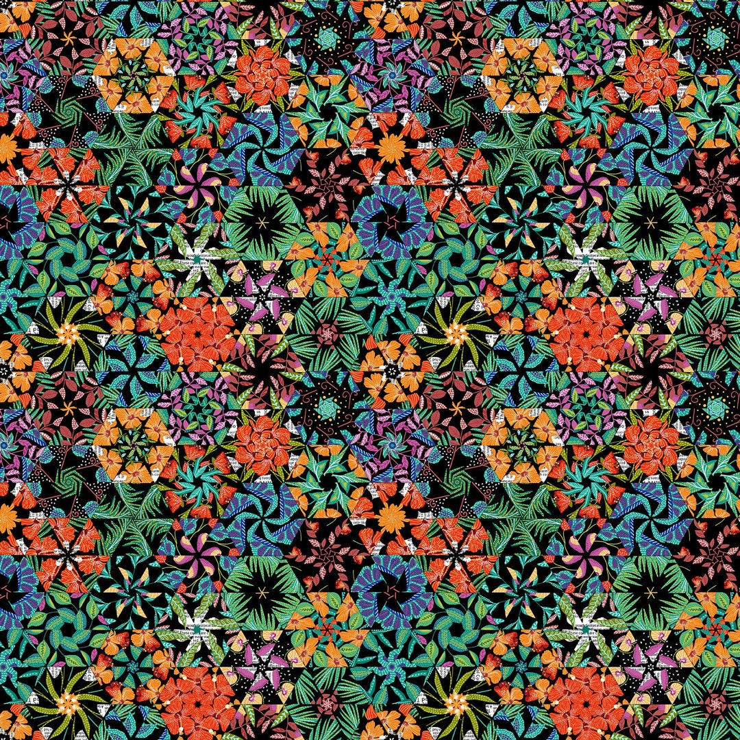 Mirrored Hexie Cotton Fabric, Hot House Magic 7371-99 Studio E Modern ...