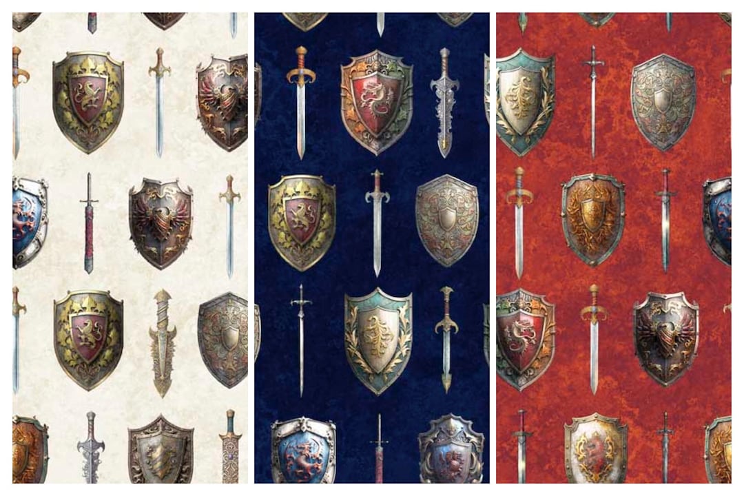 Swords and Shields Cotton Fabric 30241 Wizards & Warriors, Morris Group ...