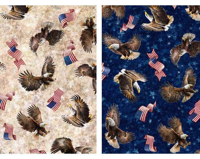 Eagle & Flag Toss Cotton Fabric, American Spirit 30128 QT Fabrics Dan ...