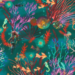 Underwater Cotton Fabric, Oceanica AQSD-22405 Robert Kaufman BTY FQ Fat ...