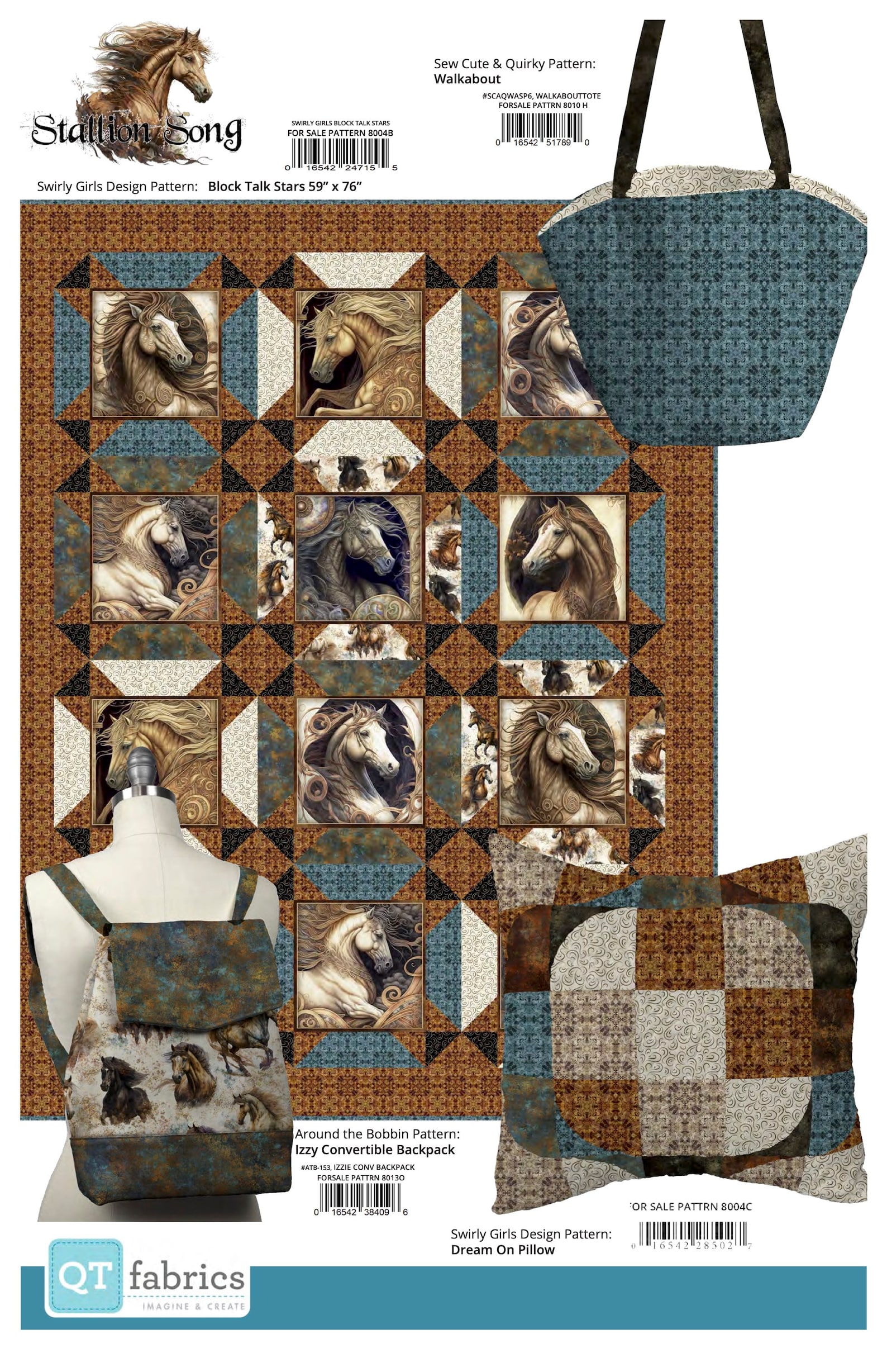 Large Horse Picture Patches Panel Cotton Fabric, 29934 Stallion Song ...