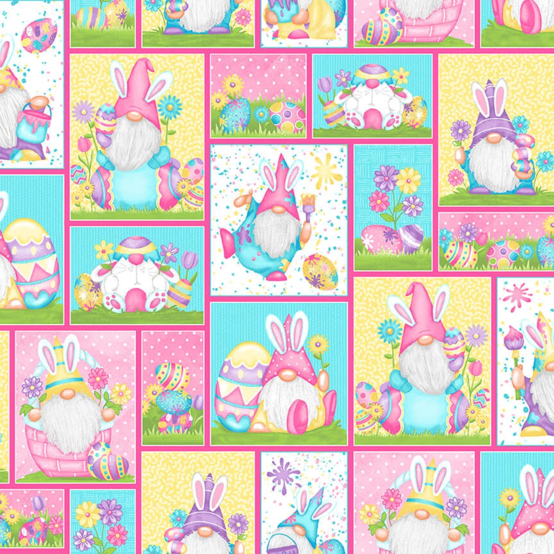 Easter Patchwork Cotton Fabric Hoppy Easter Gnomies Shelly - Etsy