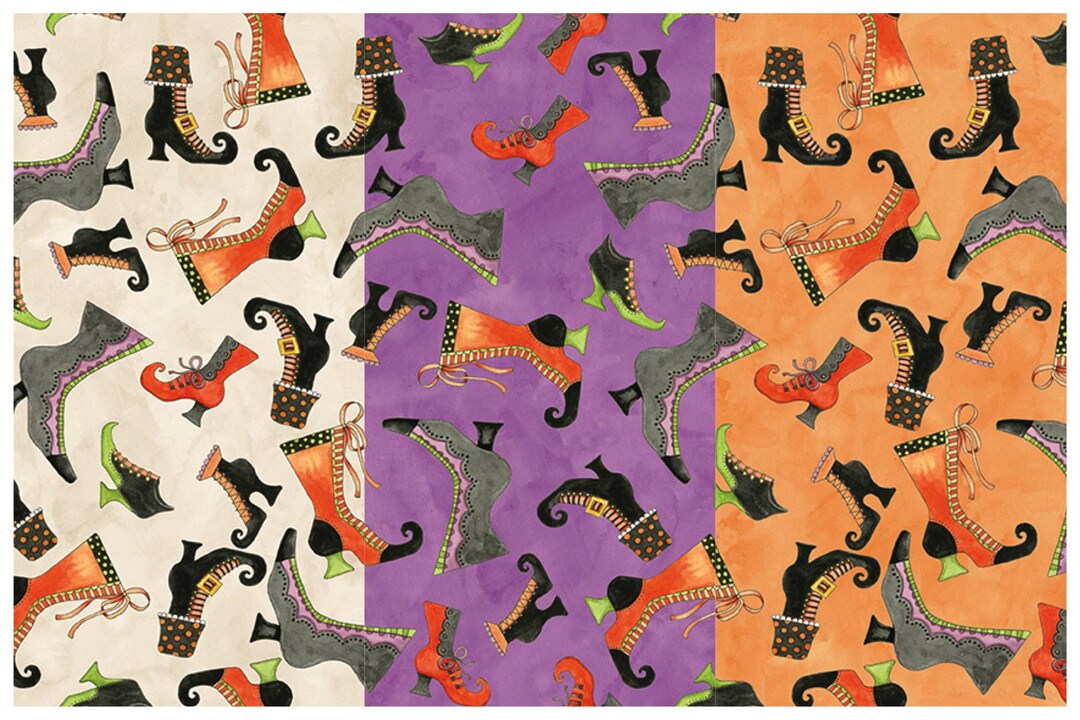 Witch Boot Toss Halloween Cotton Fabric, Ghoul Friends C16052 Teresa ...