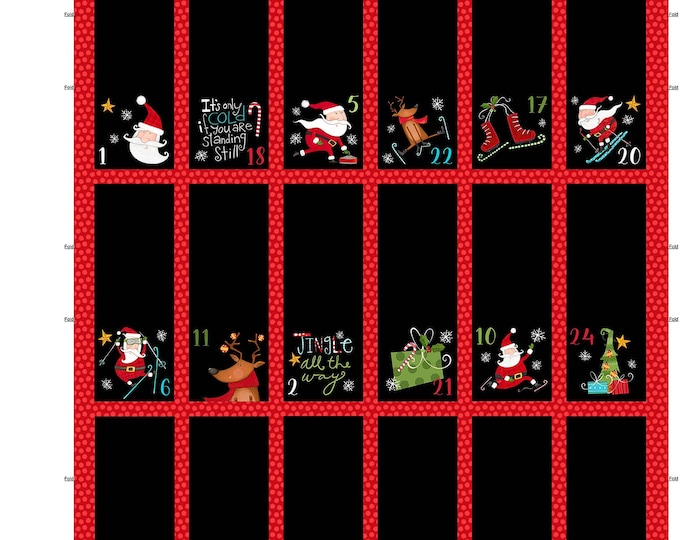 Extreme Santa Advent Calendar Panel Cotton Fabric, Extreme Santa ...