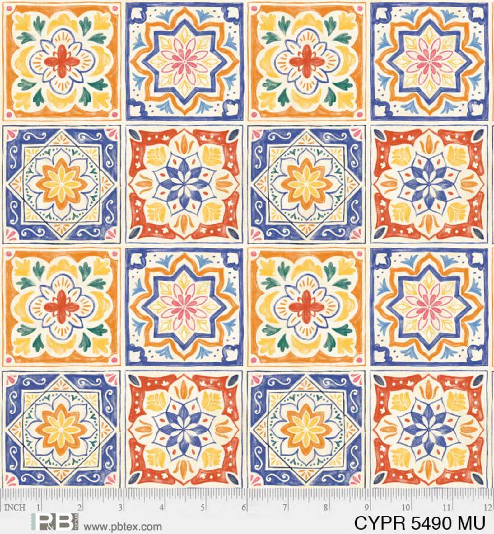 Decorative Tiles Cotton Fabric, Cyprus, CYPR05490-MU Janelle Penner, P ...