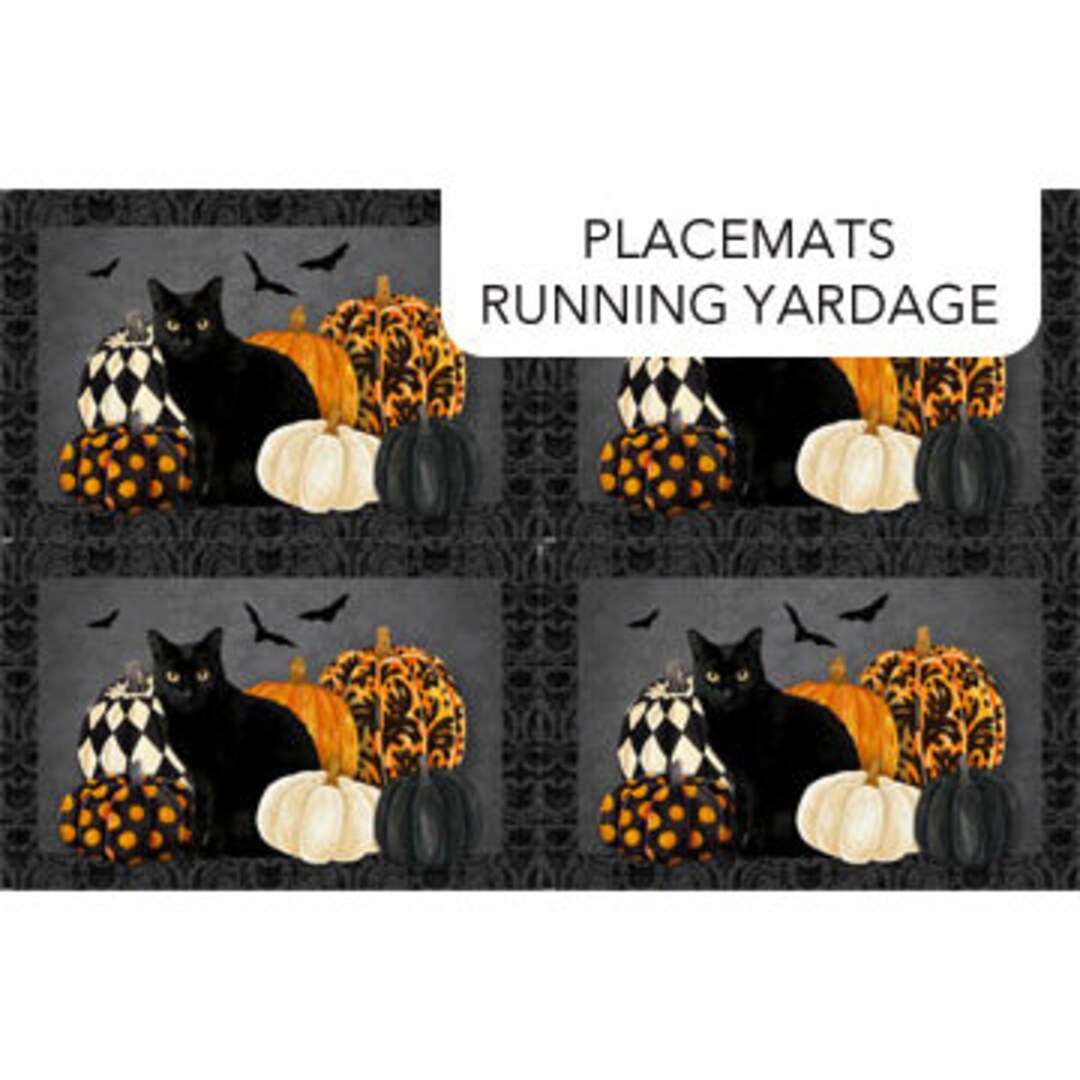 Black Cats Placemat Panel Halloween Cotton Fabric, Hallow's Eve DP27082 ...