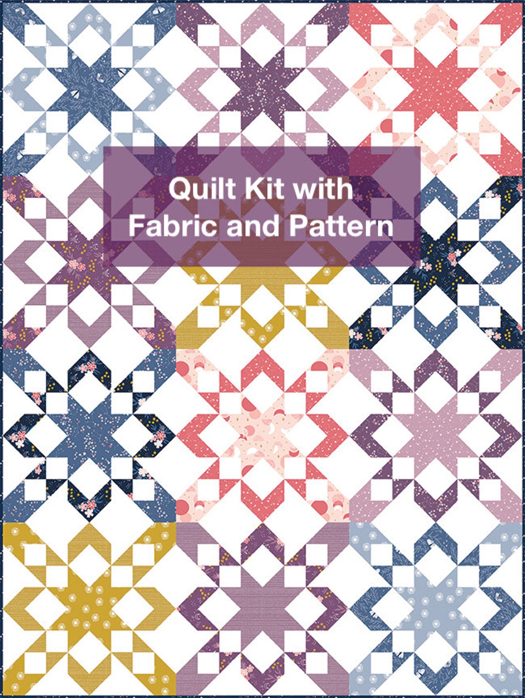 Moonchild Starly Quilt Kit With Fabric and Pattern for Quilt Top and Binding 60x80 FQ Fat ...