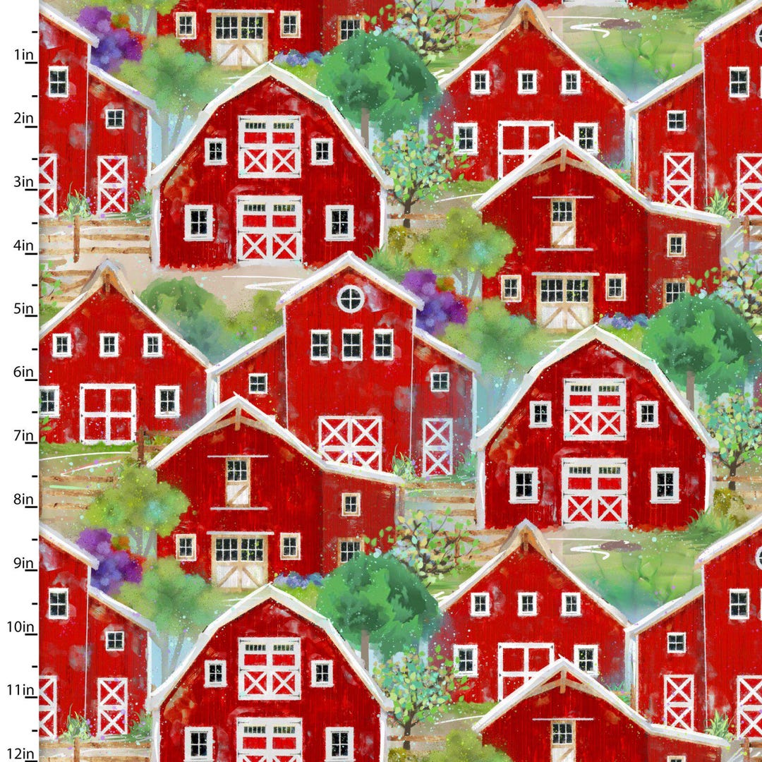 Packed Barns Cotton Fabric, Back to the Farm 23046 Connie Haley 3 ...