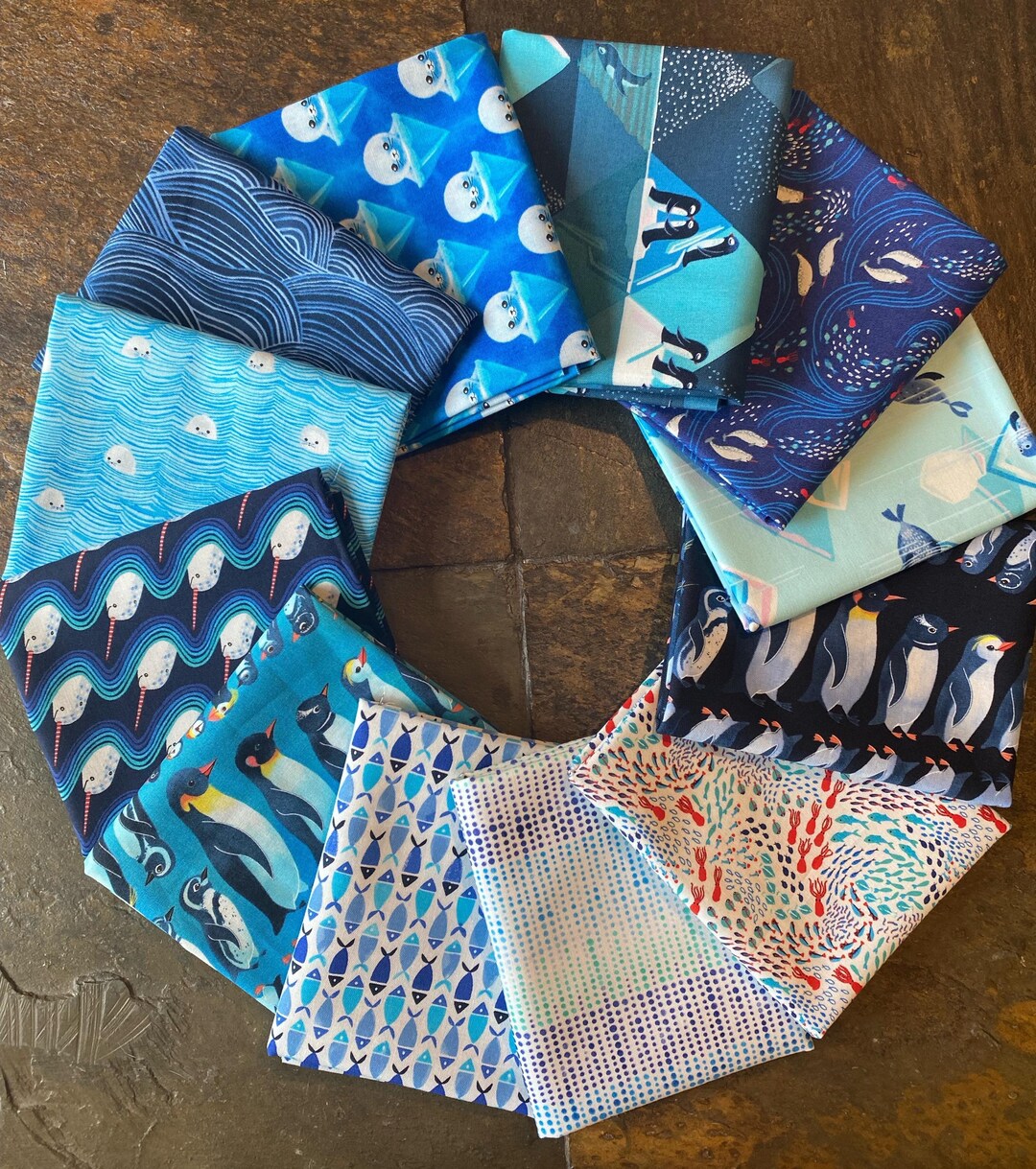 12 Pc Polar Seas Fat Quarter Bundle, Free Spirit, Katy Tanis, Ocean ...