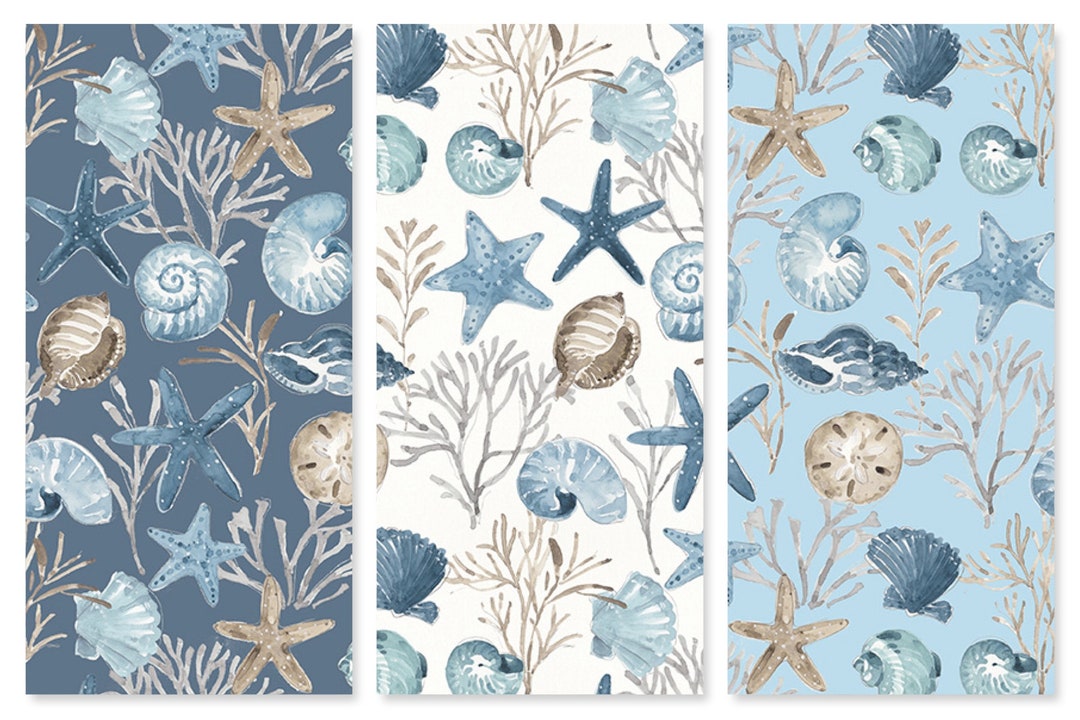 Ocean Floor Cotton Fabric Blue Escape Coastal C14511 Riley Blake BTY FQ ...