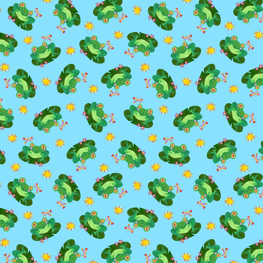 Spotted Frogs Cotton Fabric, Colorful Aquatic World 11359 Mikecz ...
