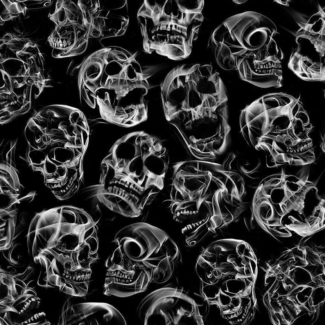 Tossed Skull & Smoke Flame Halloween Cotton Fabric CD2099 Wicked ...