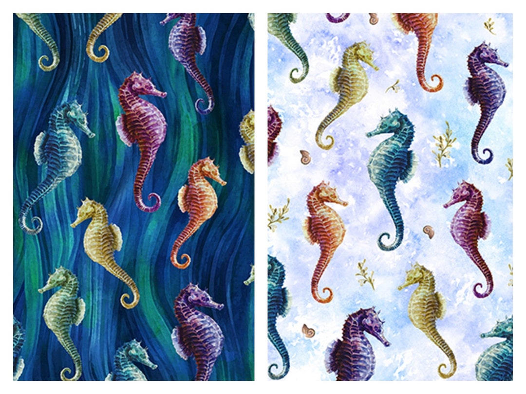 Seahorses Cotton Fabric Tides of Color V5260 Hoffman Fabrics BTY FQ Fat ...