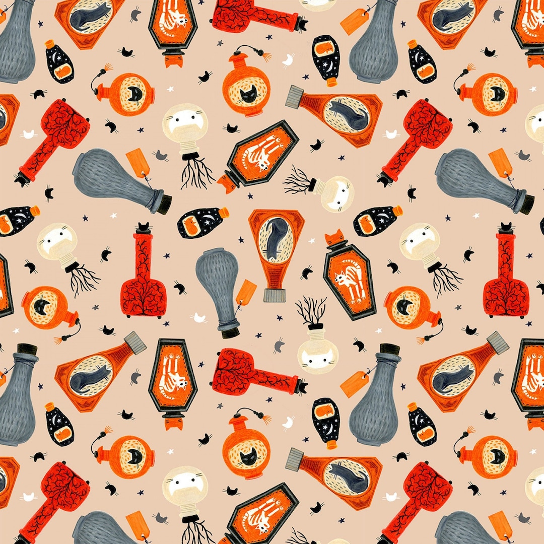 Parfait Potions Halloween Cotton Fabric, Meowloween DLW285 Leezaworks ...