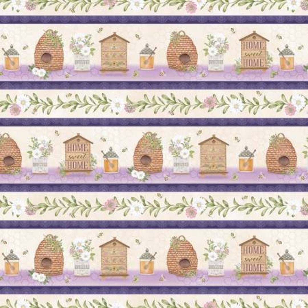 Beehive Border Stripe Cotton Fabric, Art of Beekeeping Danielle Leone ...
