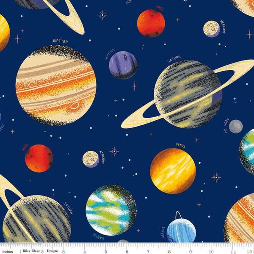 Planets Main Cotton Fabric, Outer Space NASA C15480 Riley Blake, FQ Fat ...