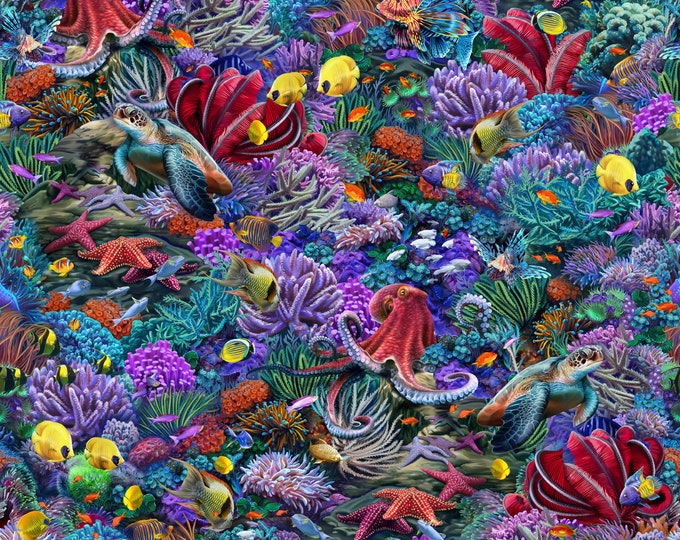 Ocean Floor Cotton Fabric Blue Escape Coastal C14511 Riley Blake BTY FQ ...