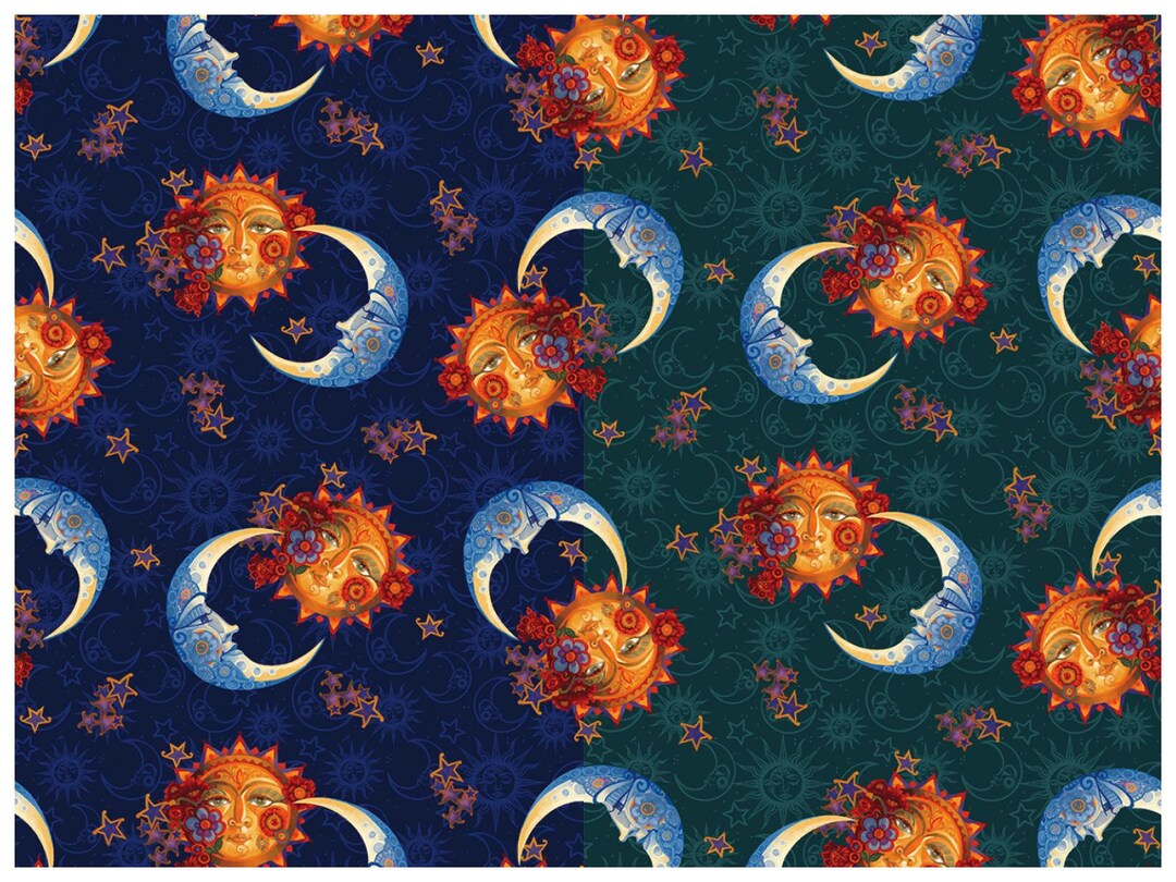Moon and Sun Toss Cotton Fabric, 16333 Moon and Sun, David Galchutt ...