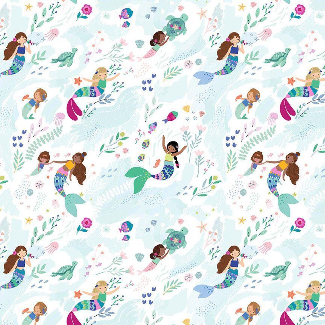 Free Flow Mermaid Cotton Fabric, Make Waves Dear Stella 2940 FQ Fat ...