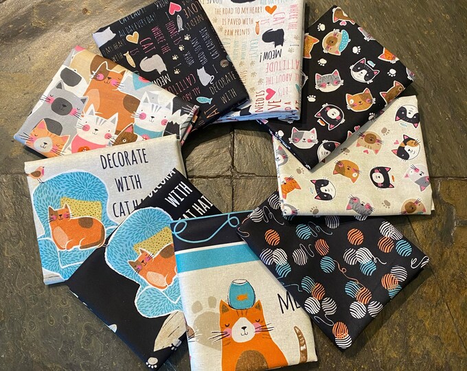 9 Piece Purrfect Partners Fat Quarter Bundle Anne Rowan Wilmington FQ ...