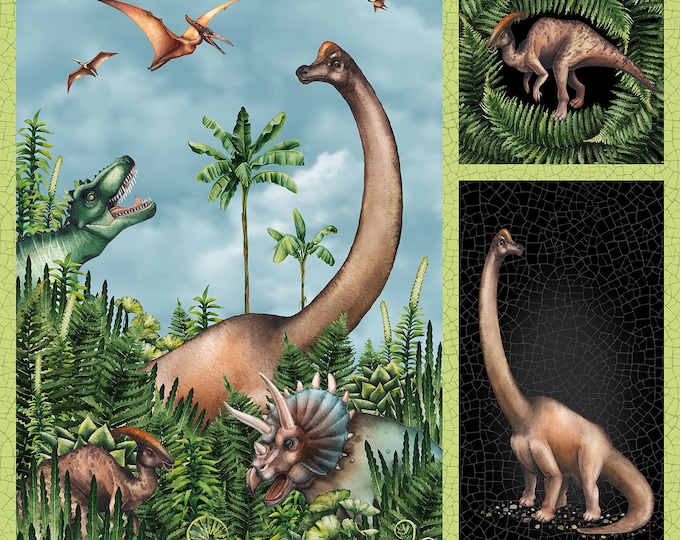 Dino Panel Cotton Fabric, Paleo Tales DP26780-99 Northcott 24 ...