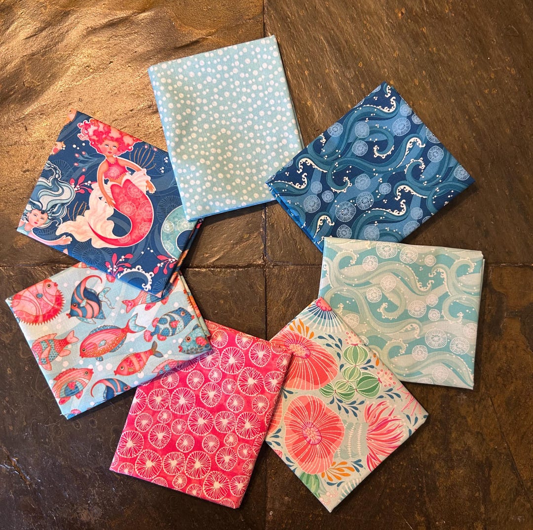 7 Piece Mermaid Tails Fat Quarter Bundle W/optional 24" Panel, Studio E ...