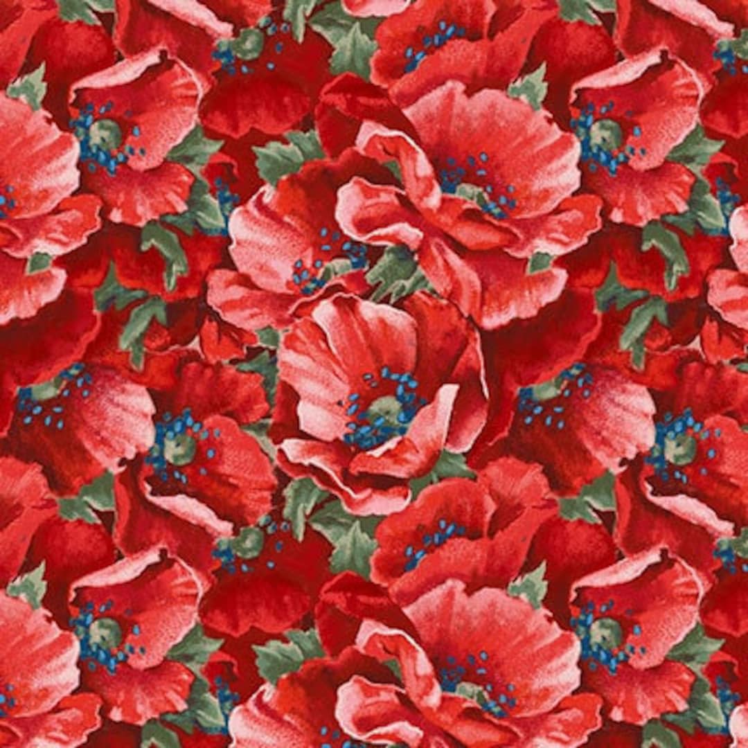 Packed Poppy Flower Cotton Fabric, Liberty for All 648-86 Jessica Mundo ...