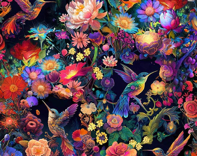 Humming Birds Cotton Fabric, Night Garden 3550-99 Blank, Fat Quarter FQ ...