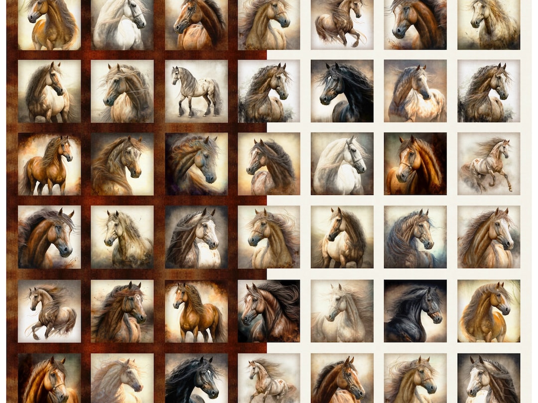 Small Horse Picture Patches Panel Cotton Fabric, 29935 Stallion Song ...