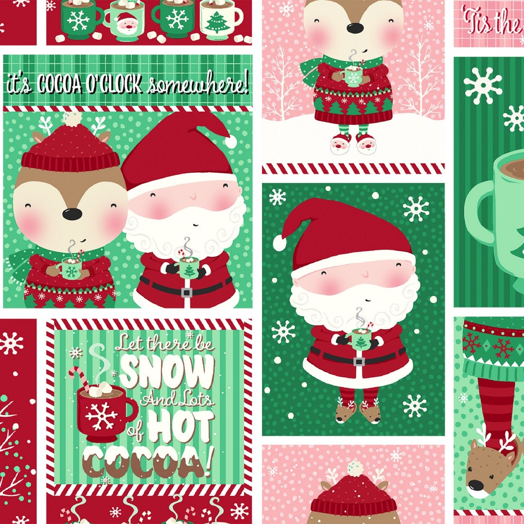 Cocoa Pal Patch Cotton Fabric, Snow & Hot Cocoa 3 Wishes Christmas ...